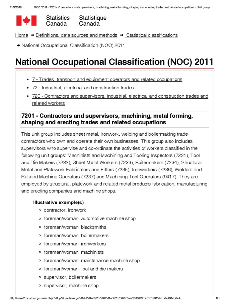 National Occupational Classification (NOC) 2011 | PDF | Machinist ...