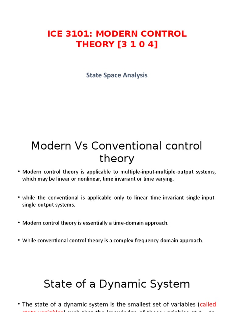 Modern Control Theory Essentials | PDF | Mathematical Analysis ...
