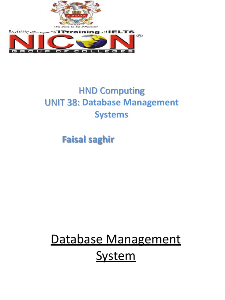HND Computing UNIT 38: Database Management: Faisal Saghir | PDF ...