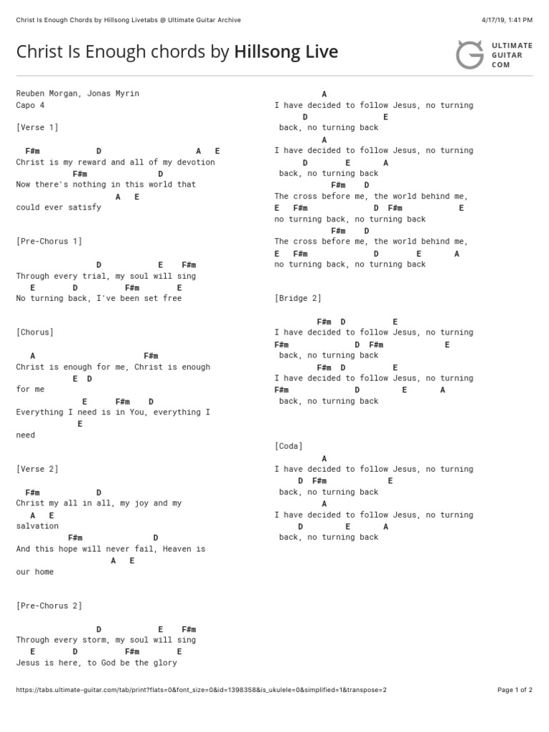 Christ Is Enough Chords by Hillsong Livetabs at Ultimate Guitar Archive ...
