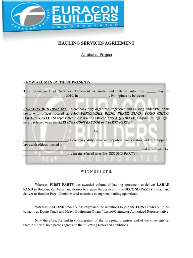 Hauling Agreement Final | PDF | Truck | Deposit Account