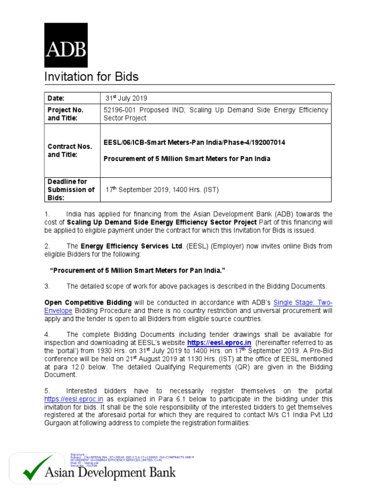 EESL Smart Meters Tender - 05 Aug19 | PDF | Procurement | Asian ...