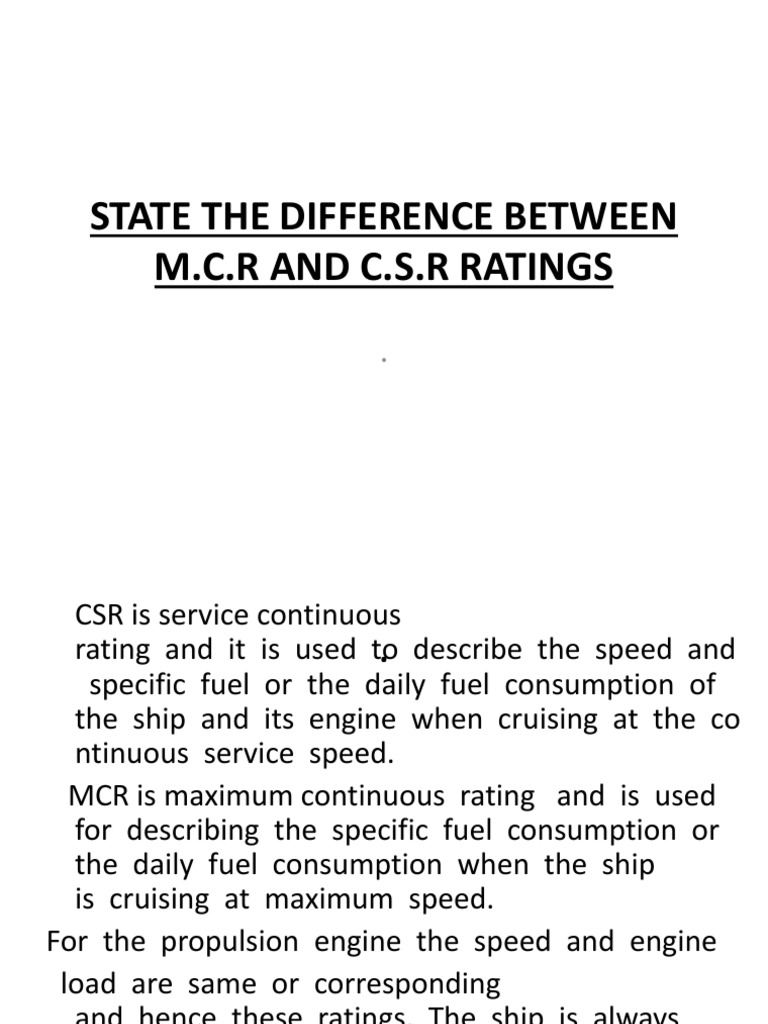 Difference Between CSR and MCR Ratings | PDF | Rotating Machines | Ships