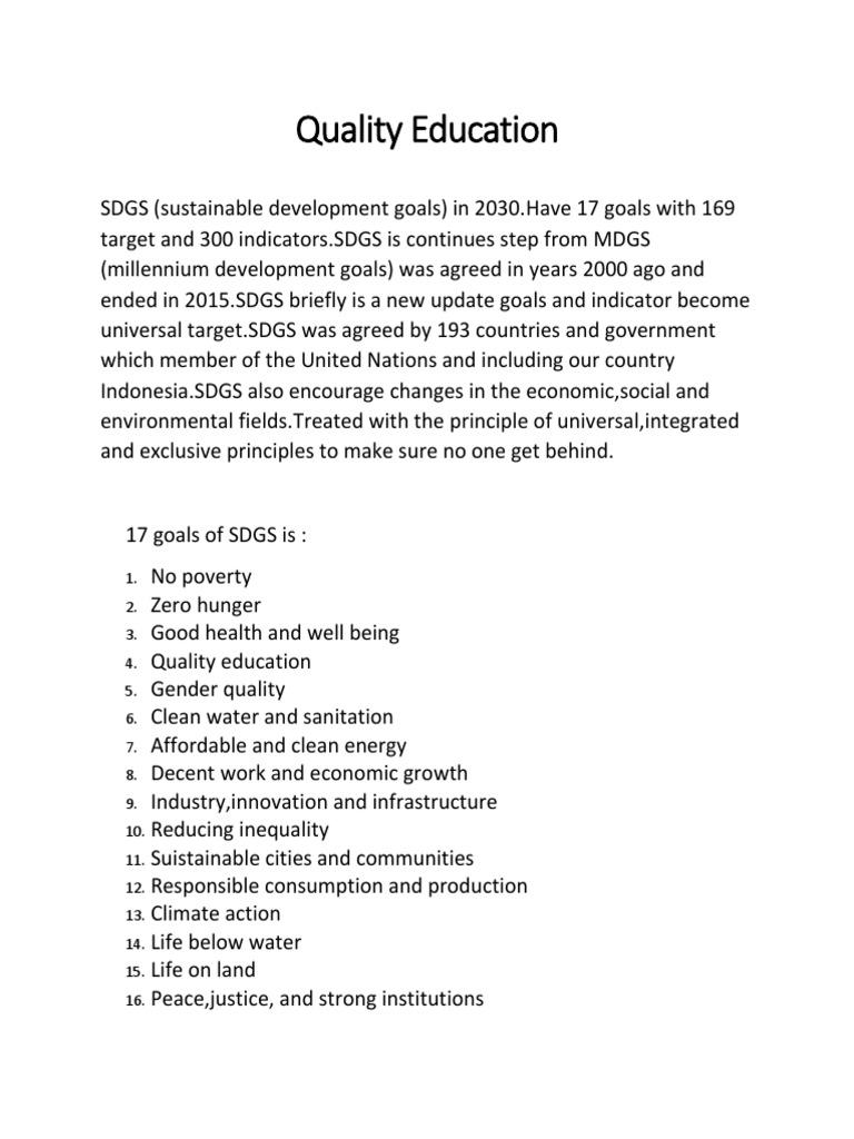 Essay SDGS NURUL HUSNINA | PDF | Millennium Development Goals ...