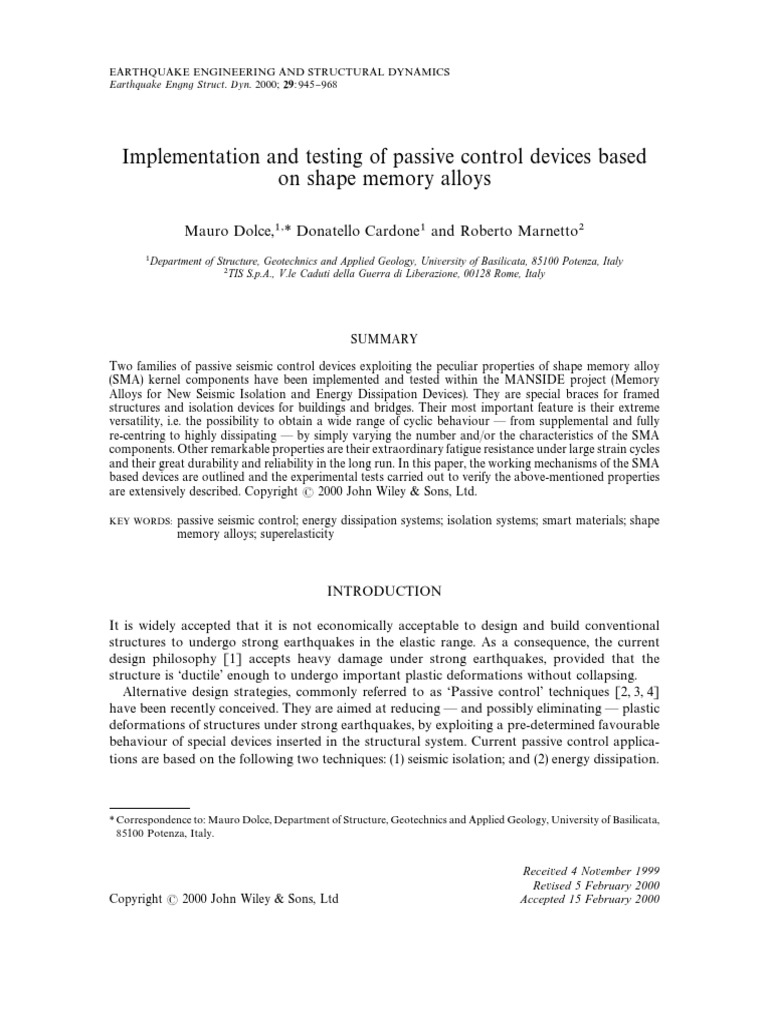 Implementation and Testing of Passive Control Devices Based On Shape ...