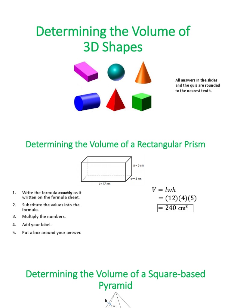 Volume Formulas for 3D Shapes | PDF | Volume | Classical Geometry