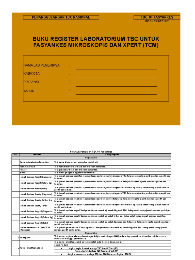 Panduan Formulir TBC 04 Fasyankes | PDF | Sains & Matematika
