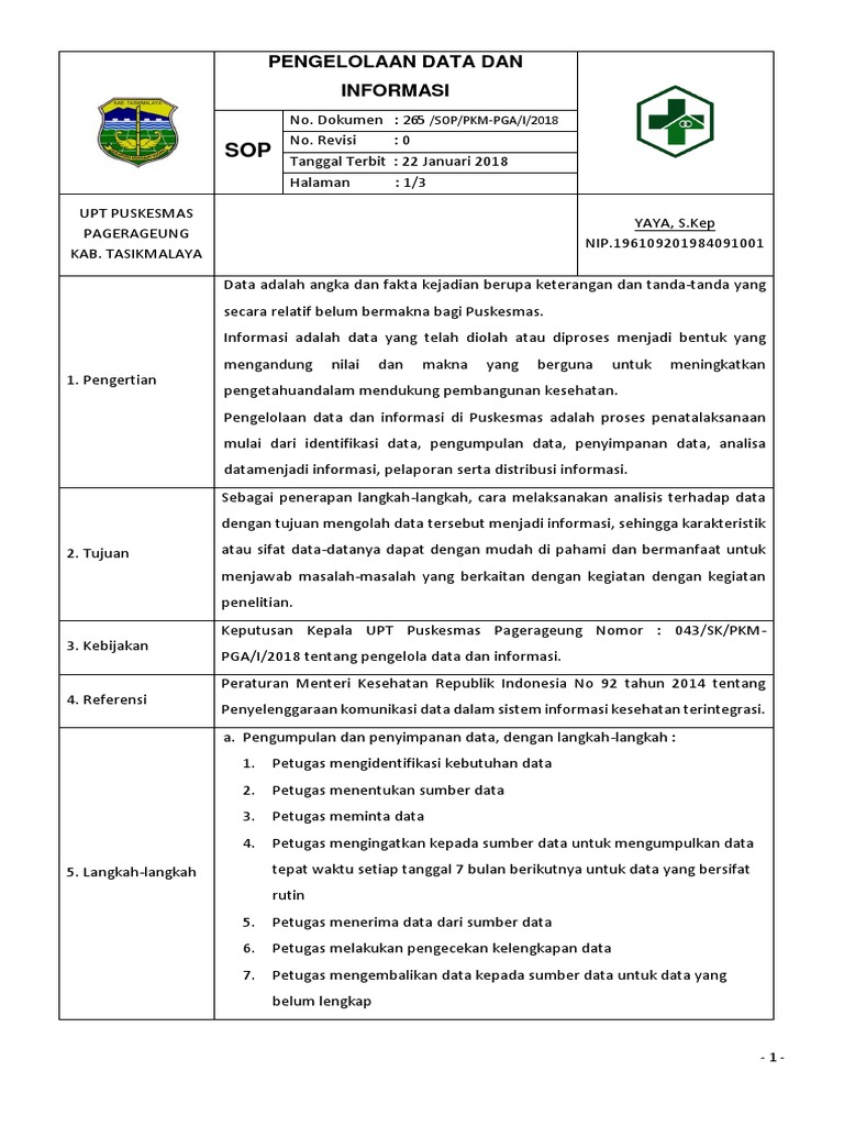 Sop Pengelolaan Data Dan Informasi | PDF