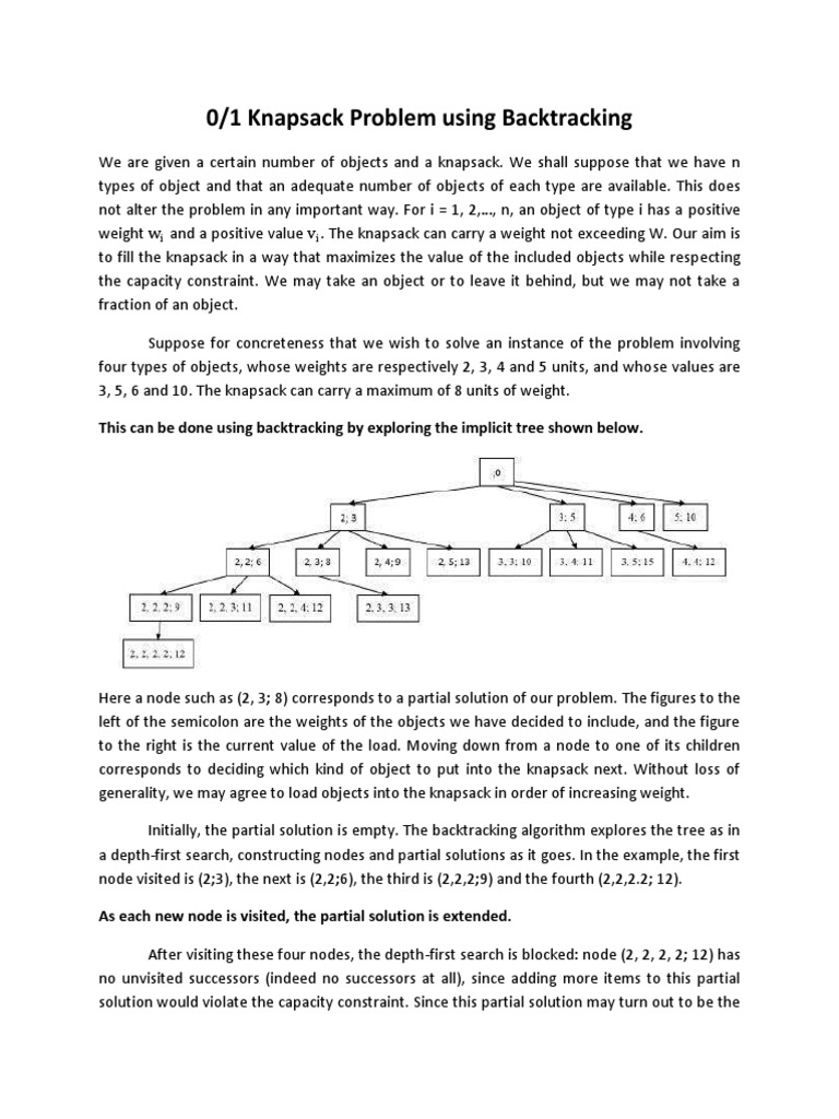 0-1knapsack Problem Using Backtracking | PDF | Mathematical Logic | Discrete Mathematics