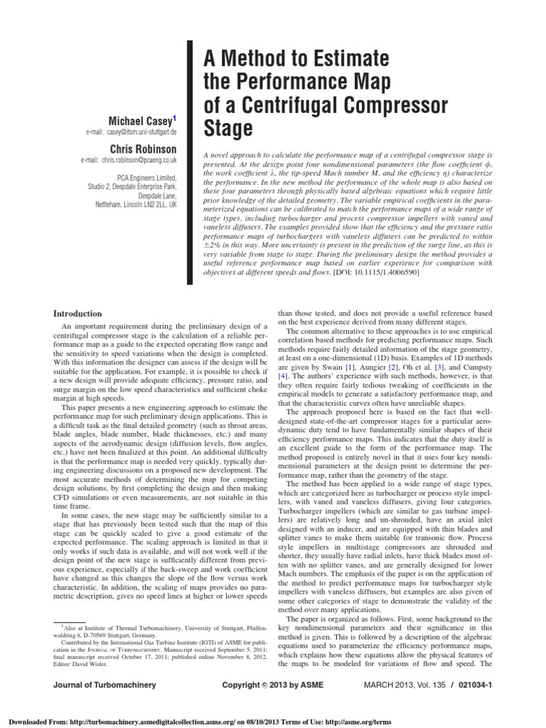 A Method To Estimate The Performance Map of A Centrifugal Compressor ...