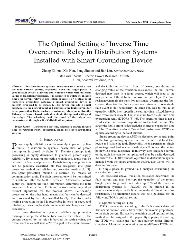 The Optimal Setting of Inverse Time Overcurrent Relay in Distribution ...