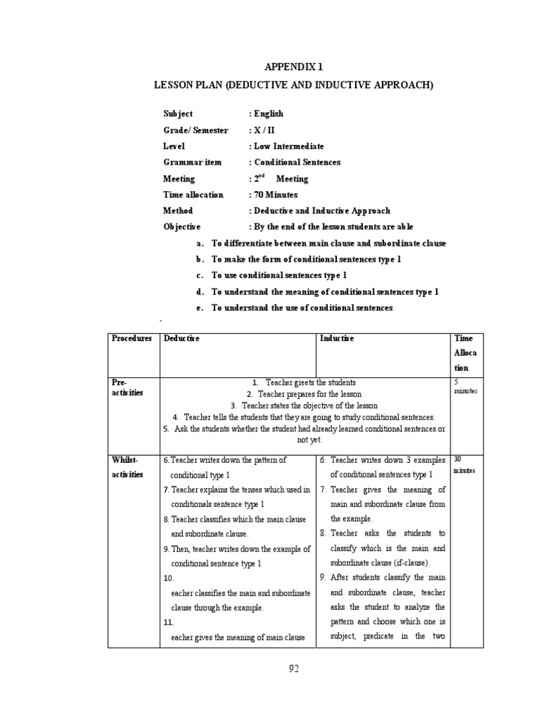 Analyzing Conditional Sentences: A Lesson Plan Using Deductive and ...