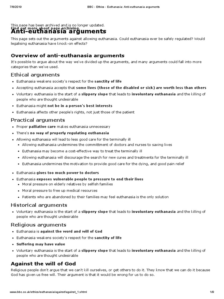 Anti-Euthanasia Arguments Overview | PDF | Palliative Care | Terminal ...