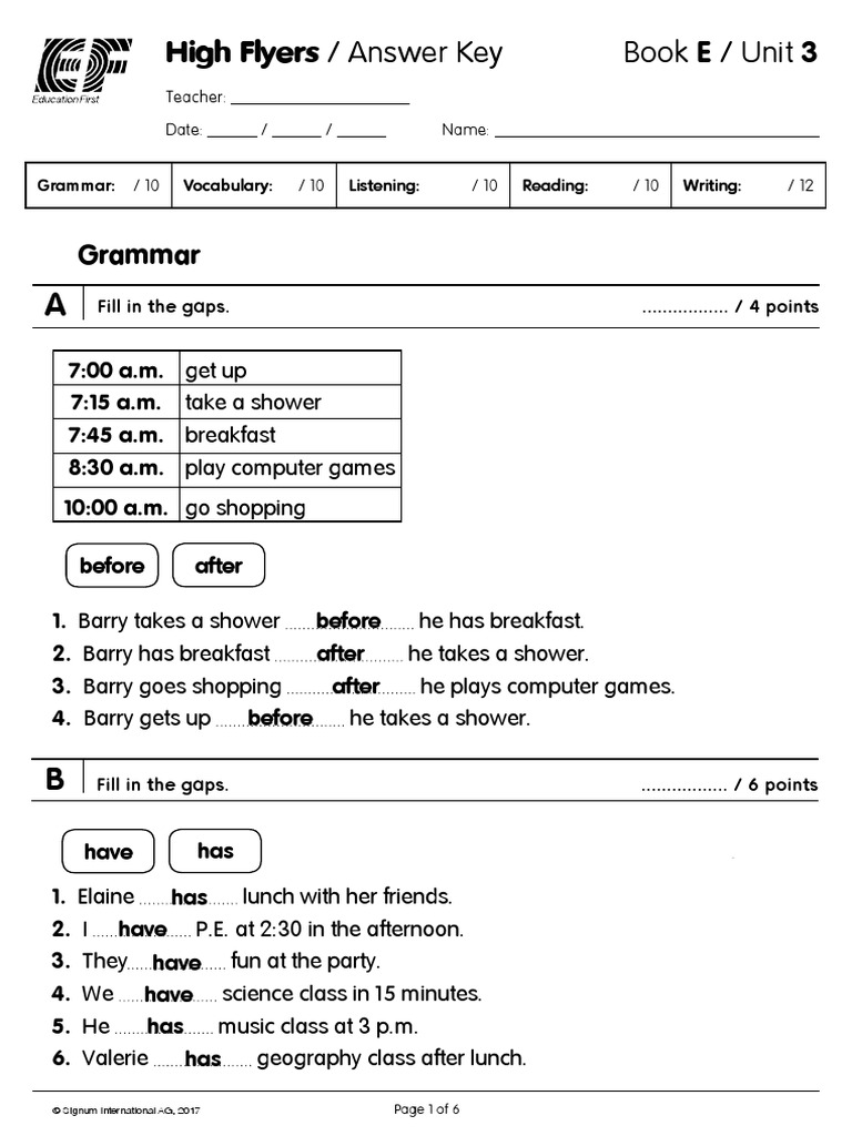 High Flyers / Answer Key E / Unit 3: Grammar | PDF