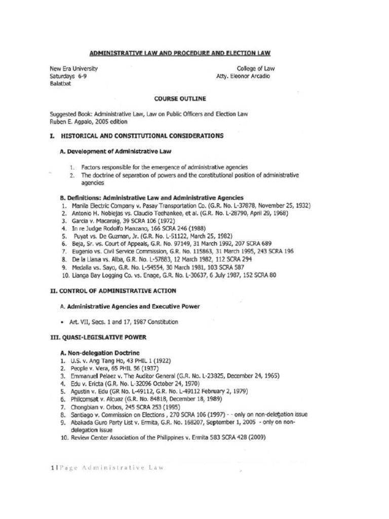 Admin Law Syllabus PDF Selecta | PDF | Commission On Elections ...