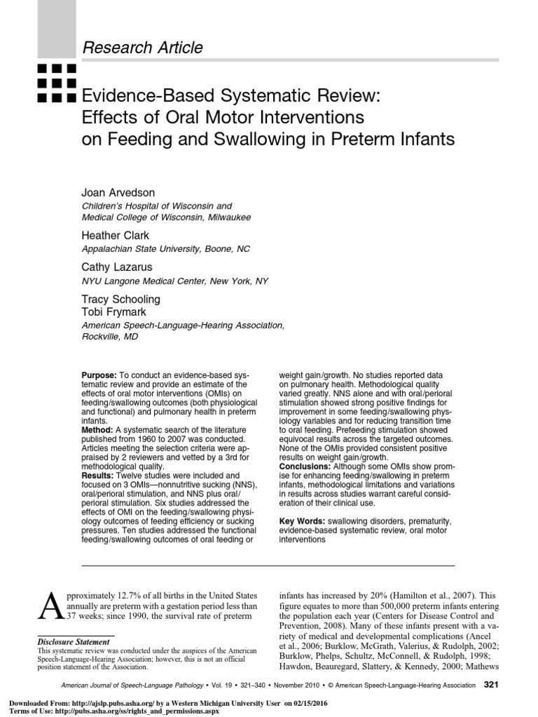 Evidence-Based Systematic Review: Effects of Oral Motor Interventions ...