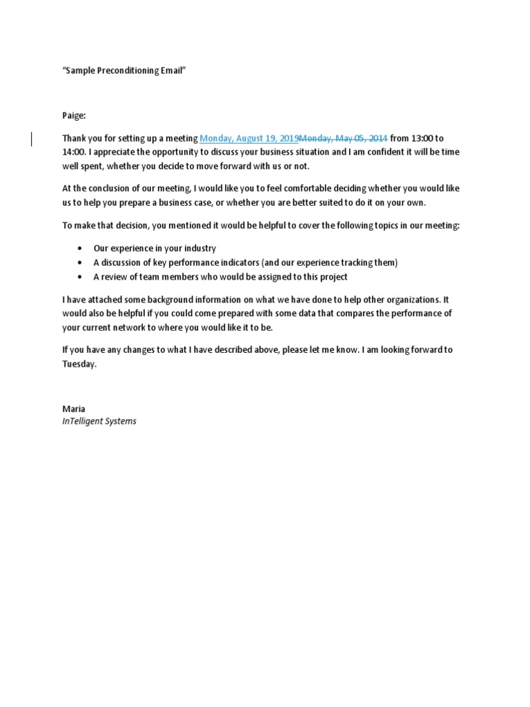 Preconditioning Email Template | PDF