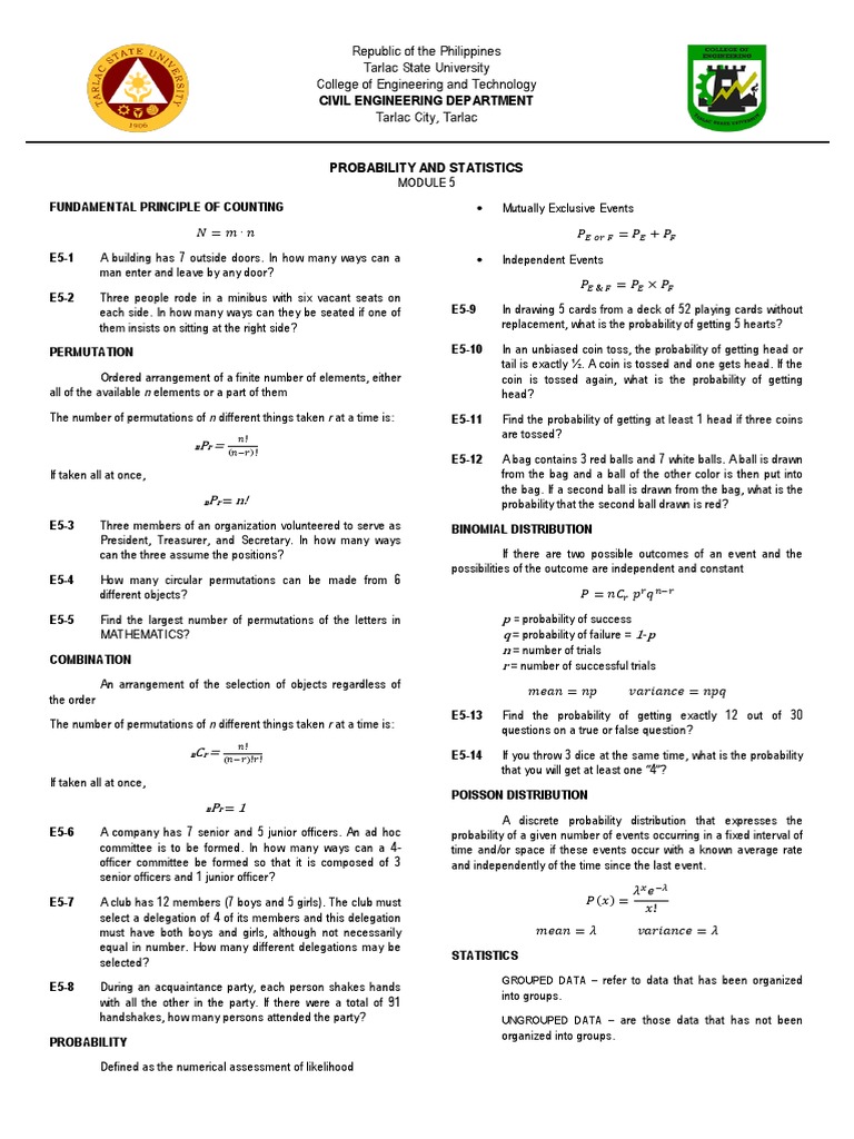 Module 5 - Probability and Statistics | PDF | Arithmetic Mean | Probability Distribution