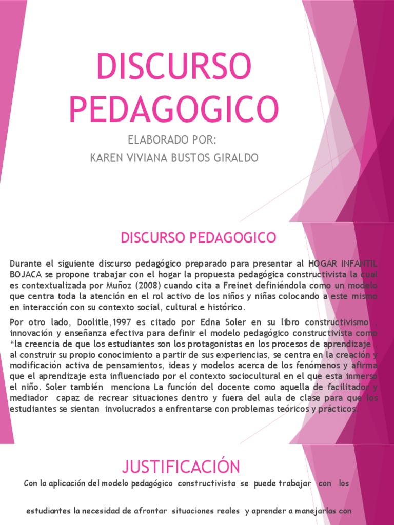 Discurso Pedagogico | PDF | Constructivismo (filosofía de la educación) | Enseñando