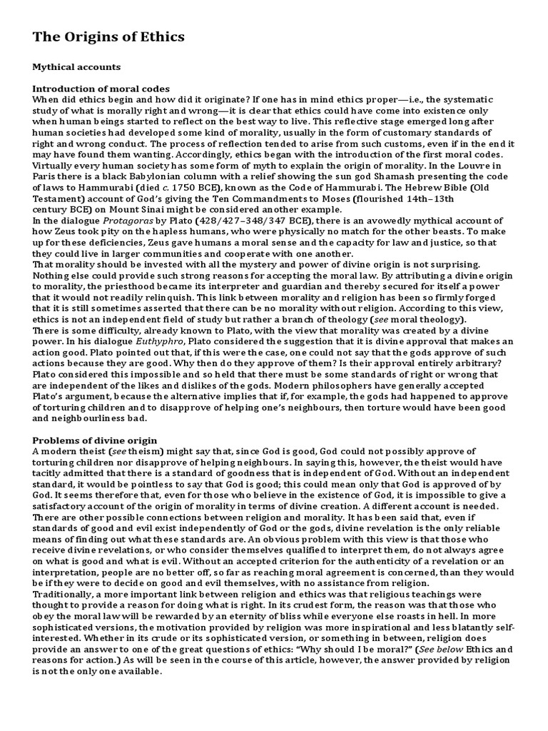 The Origins of Ethics: Mythical Accounts Introduction of Moral Codes ...