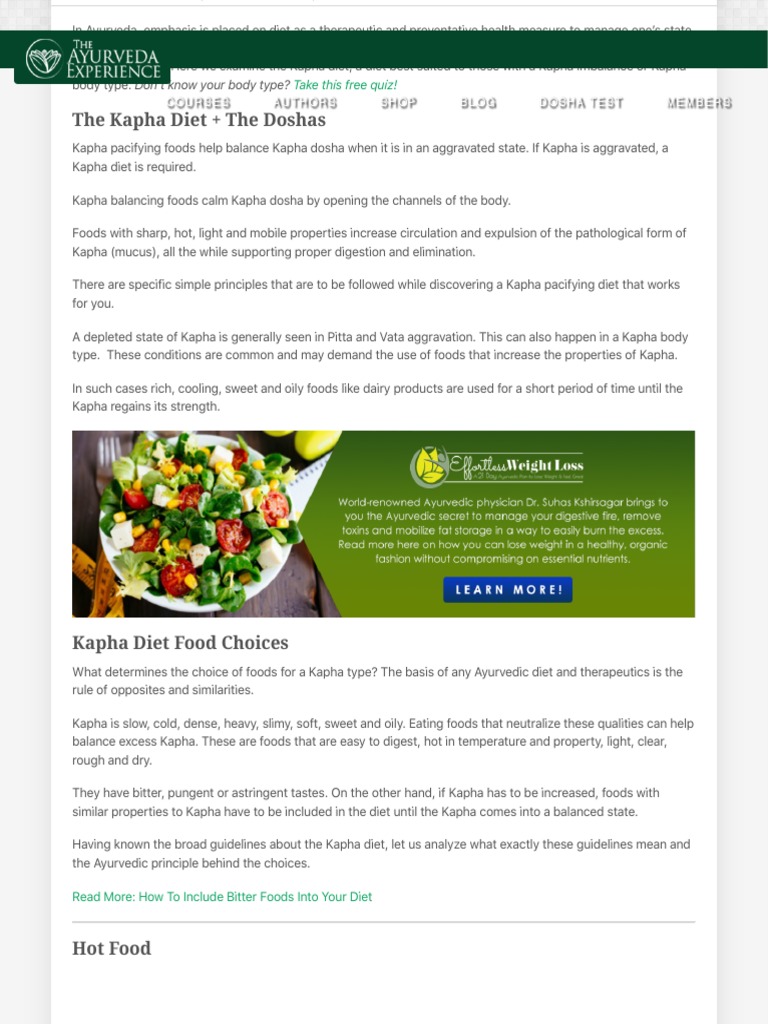Kapha Diet: Everything You Need To Know - The Ayurveda Experience | PDF ...