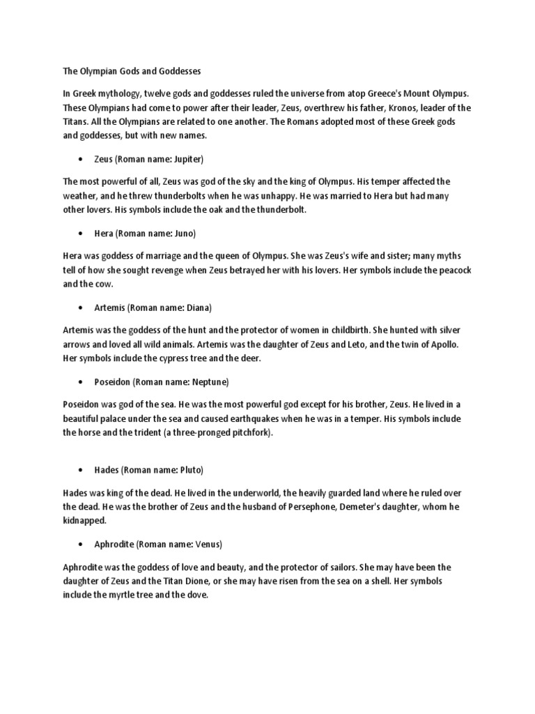 The Olympian Gods and Goddesses | PDF | Twelve Olympians | Zeus