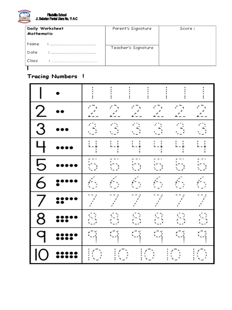 Tracing Numbers !: Daily Worksheet Mathematic | PDF