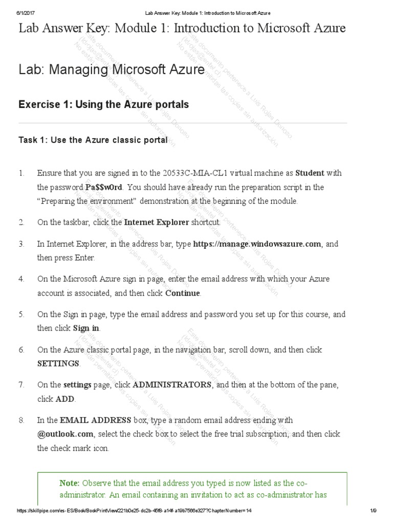 Lab Answer Key - Module 1 - Introduction To Microsoft Azure | PDF ...