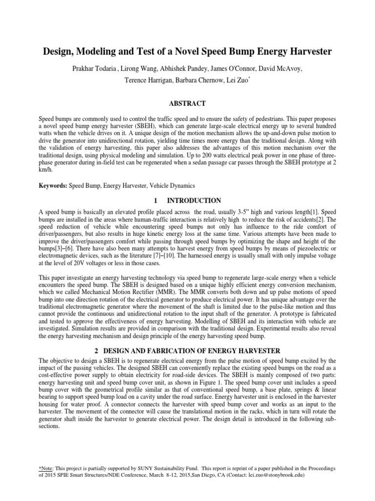 Speed Bump Energy Harvesters | PDF | Clutch | Energy Harvesting