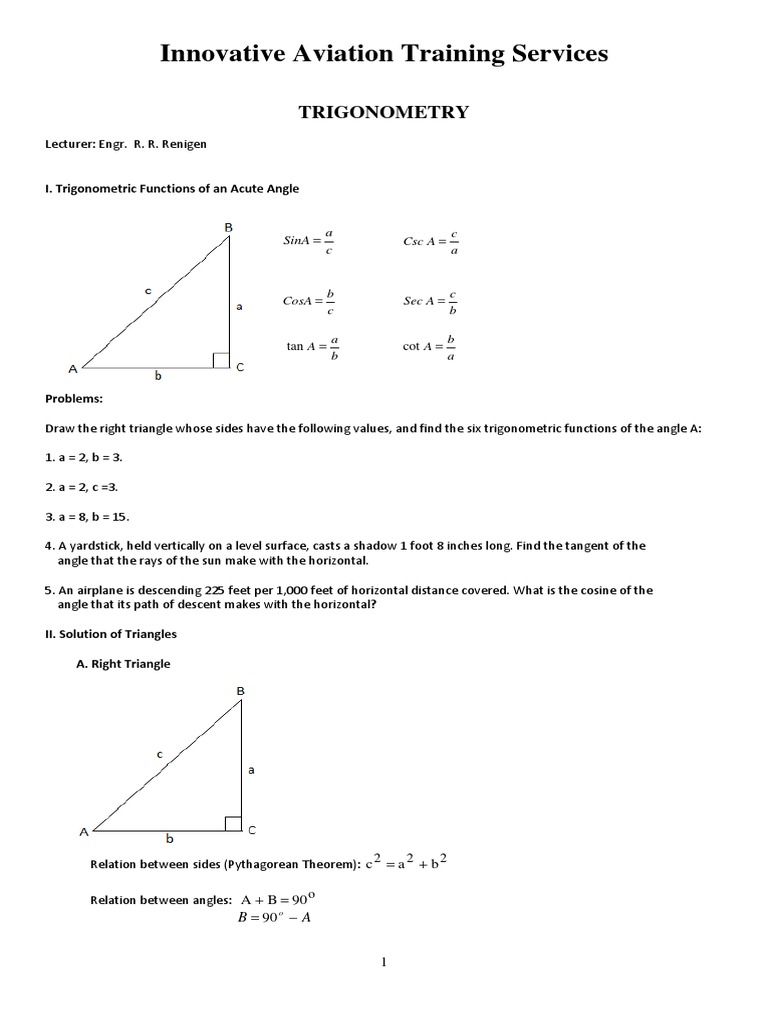Innovative Aviation Training Services: Trigonometry | PDF ...