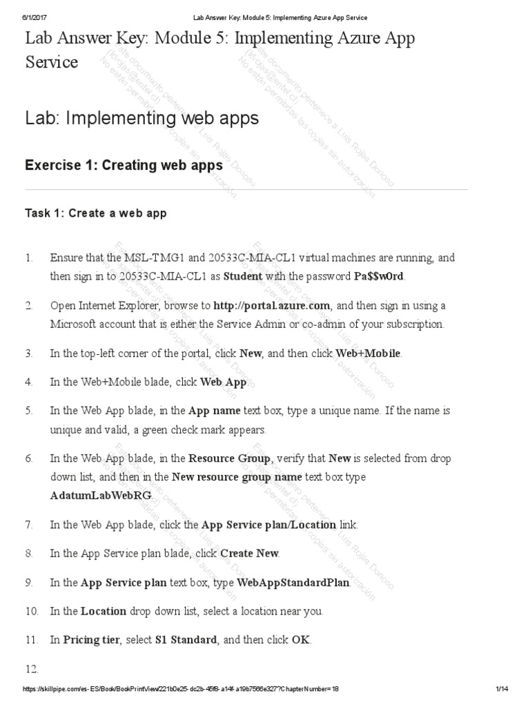 Lab Answer Key - Module 5 - Implementing Azure App Service | PDF ... Lab Answer Key - Module 5 - Implementing Azure App Service | PDF ...