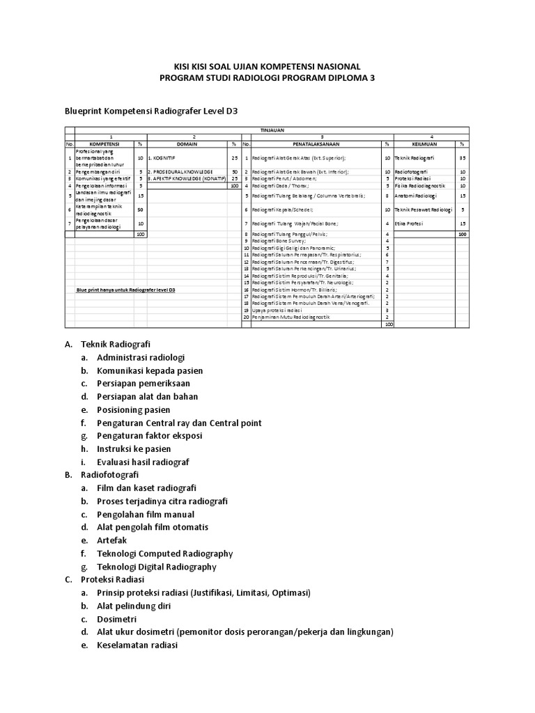 Kisi-Kisi Ujian Radiografer Level 3 | PDF | Kesehatan Holistik | Sains ...