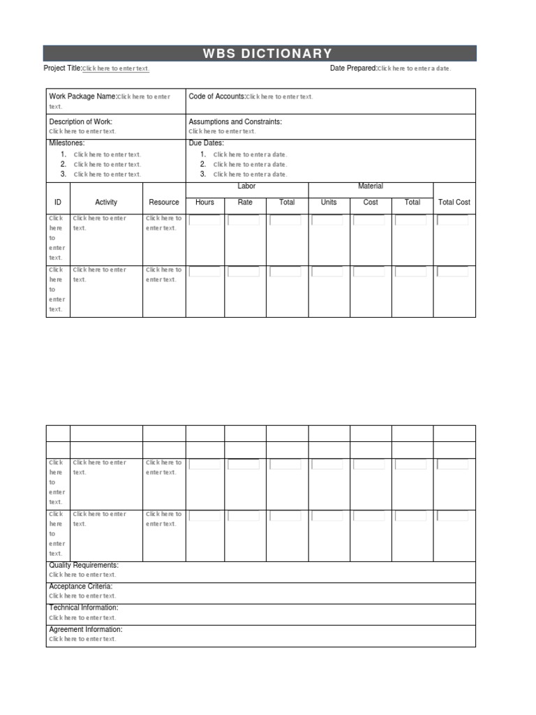 WBS Dictionary Template for Projects | PDF