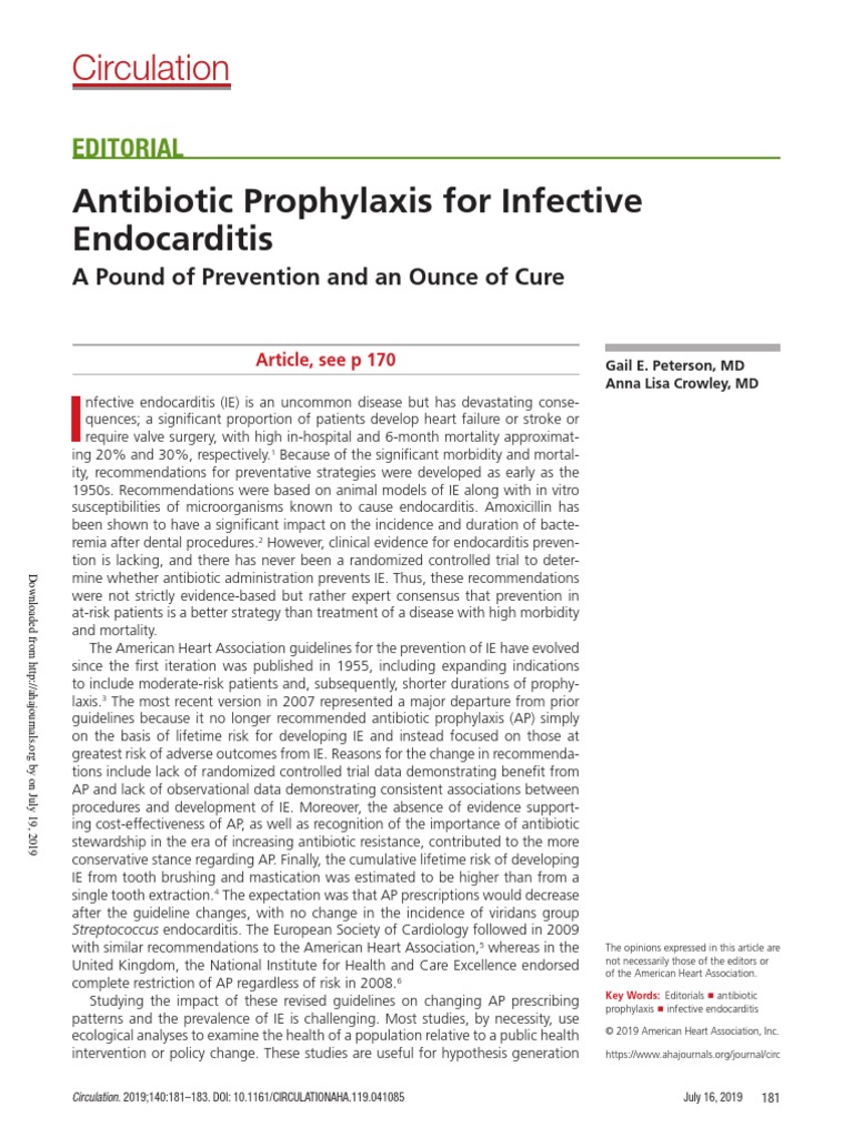 Antibiotic Prophylaxis For Infective Endocarditis: Circulation | PDF ...