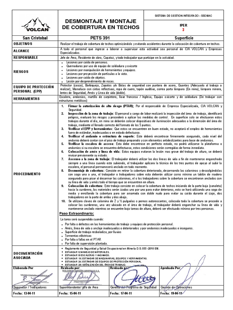 PETS 391 Desmontaje y Montaje de Cobertura en Techos | PDF | Andamio ...