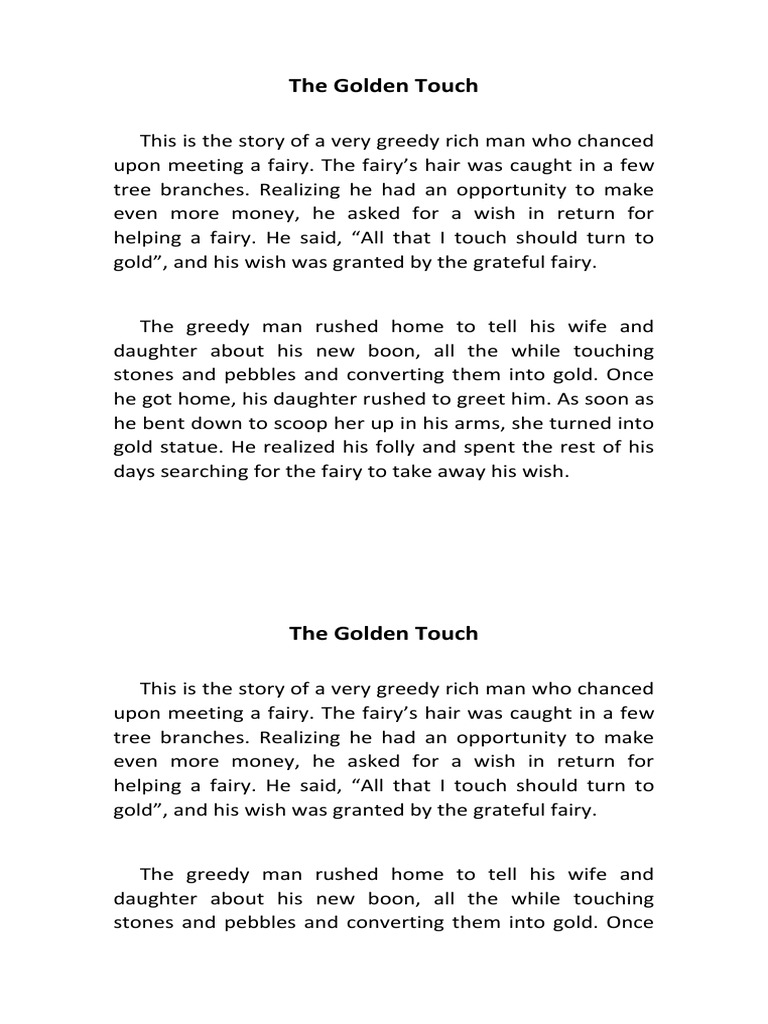 The Greedy Man's Golden Wish | PDF | Poetry