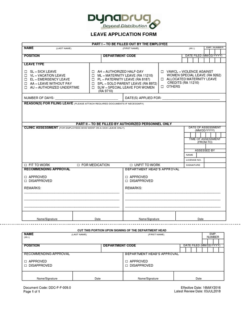 Leave Application Form: Date Filed (Mm/Dd/Yyyy) | PDF | Government ...