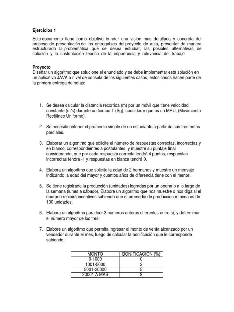 Ejercicios 1 | PDF | Algoritmos | Java (lenguaje de programación)