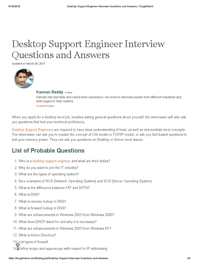 Desktop Support Engineer Interview Questions and Answers - ToughNickel | PDF | Operating System ...