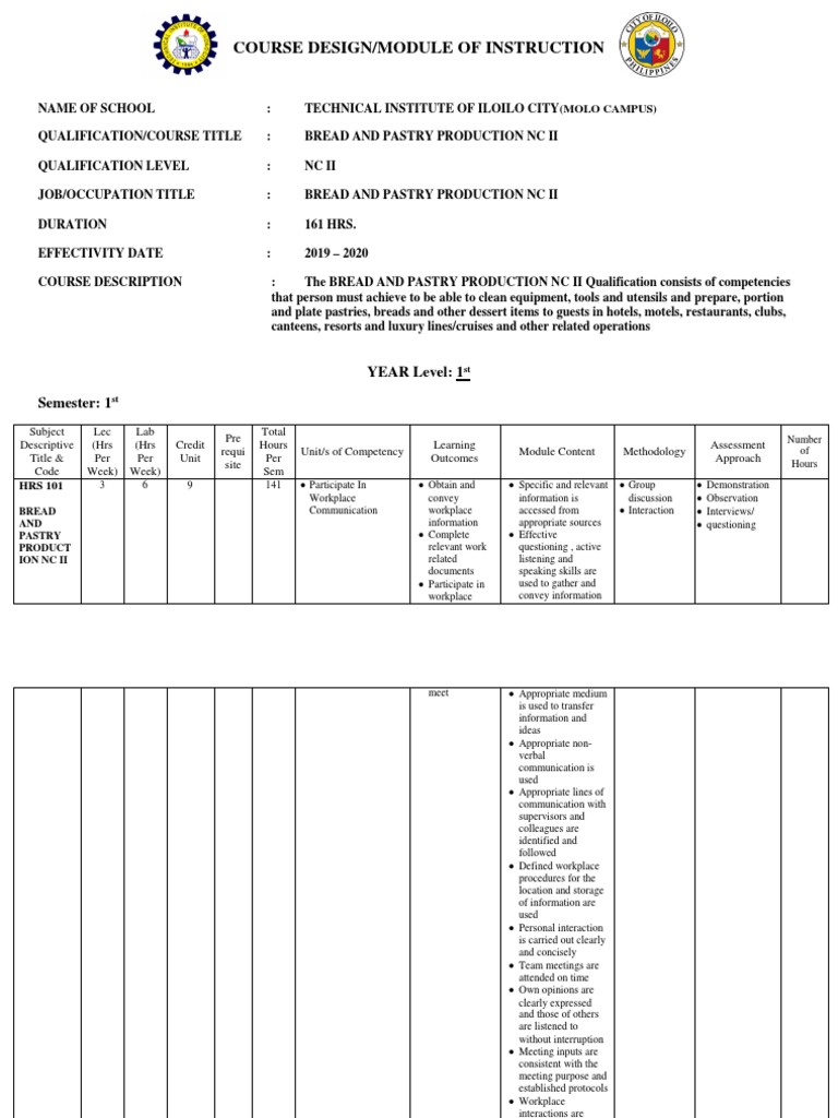 COURSE DESIGN and Module Instruction | PDF | Cakes | Occupational ...