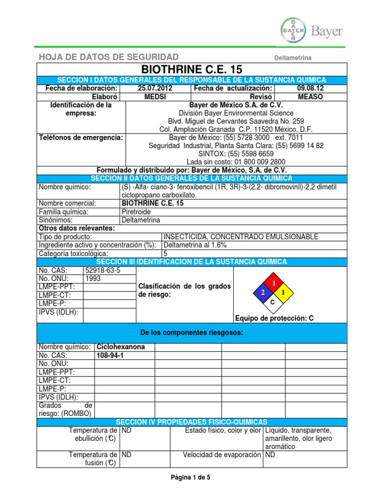 Biothrine Ce 15 H S | PDF | Solvente | Agua