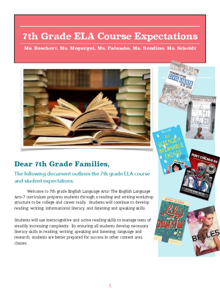 Ela7 19-20 Course Expectations | PDF | Homework | Literacy