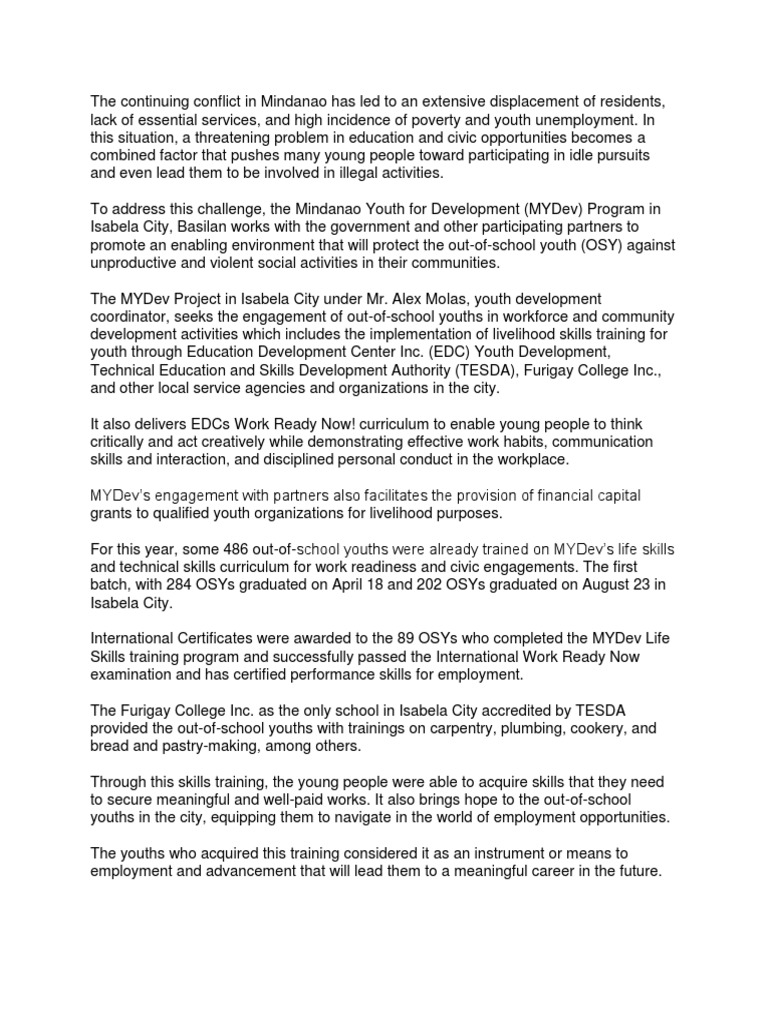 MYDev Overview | PDF | Employment | Behavior Modification