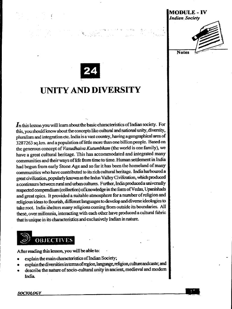 1 - Unity and Diversity in Indian Society | PDF