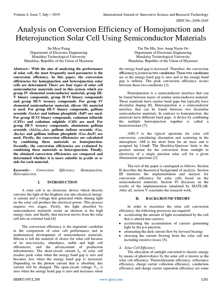 Analysis On Conversion Efficiency of Homojunction and Heterojunction ...