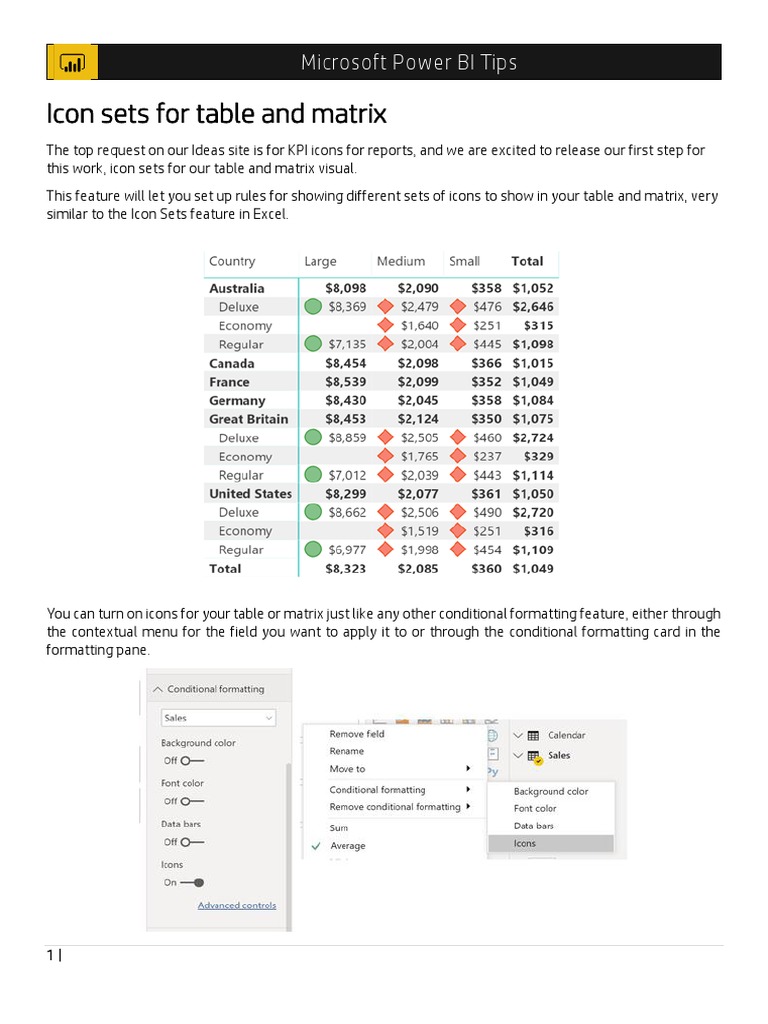 Power BI Icon Sets for Tables & Matrices | PDF | Software | Computing