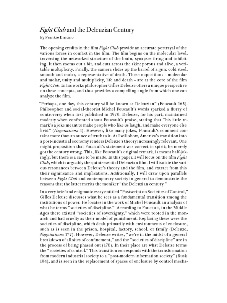 Fight Club and The Deleuzian Century | PDF | Gilles Deleuze