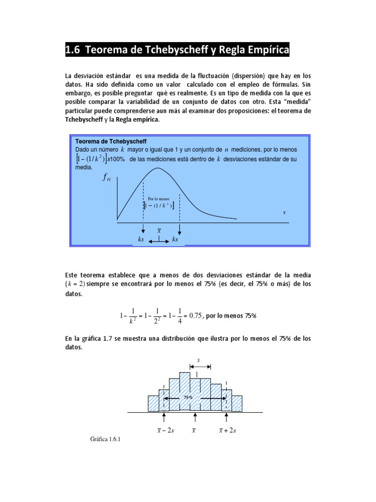La aplicación del teorema de Tchebysheff y la regla empírica para ...