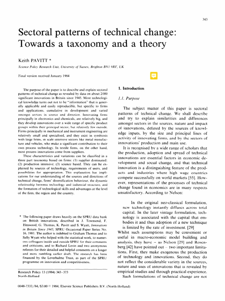 Sectoral Patterns of Technical Change: Towards A Taxonomy and A Theory ...