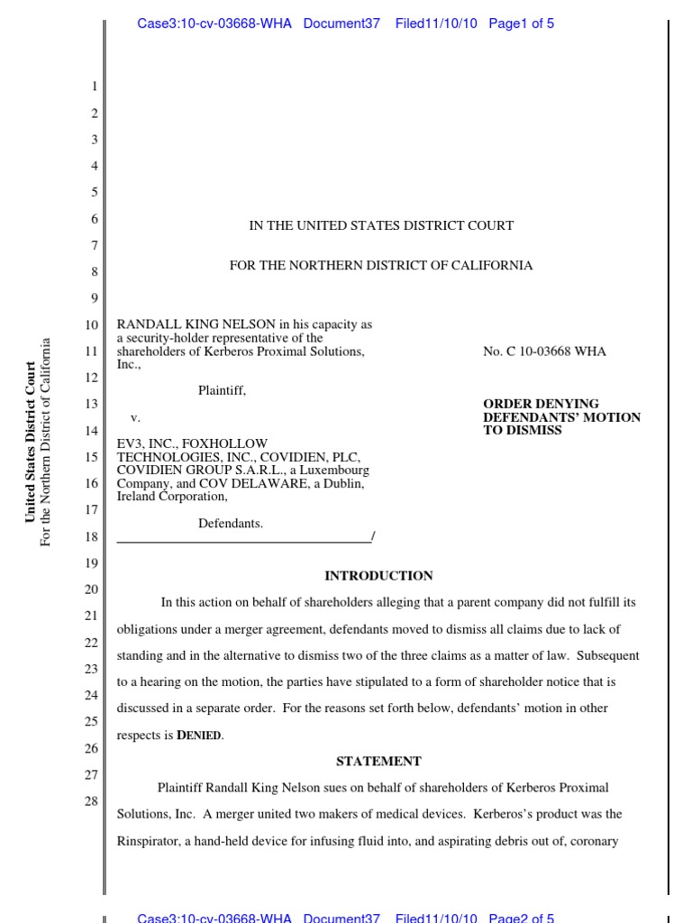 Order Denying Defendants’ Motion To Dismiss: Enied | Fiduciary | Pleading